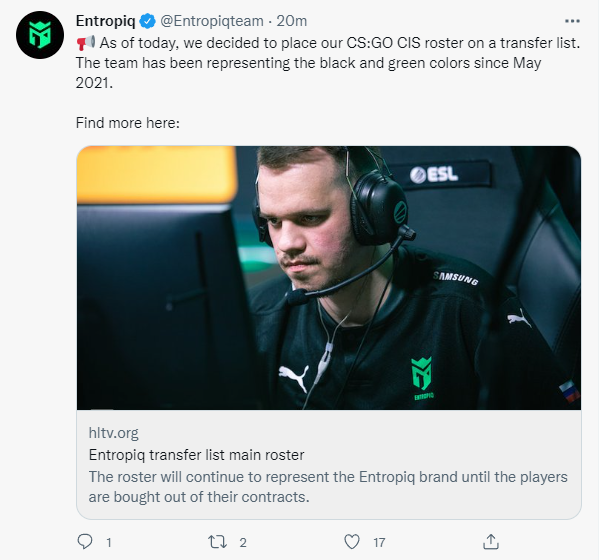 未达预期 Entropiq将整套阵容列入转会名单_5EPlay - 5EPlay赛凡网