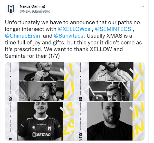 Nexus官宣狙击手XELLOW离队_5EPlay - 5EPlay赛凡网