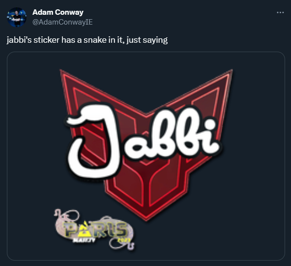 网友发现jabbi签名贴纸有蛇图案 暗合逼走cadiaN行为_5EPlay - 5EPlay赛凡网