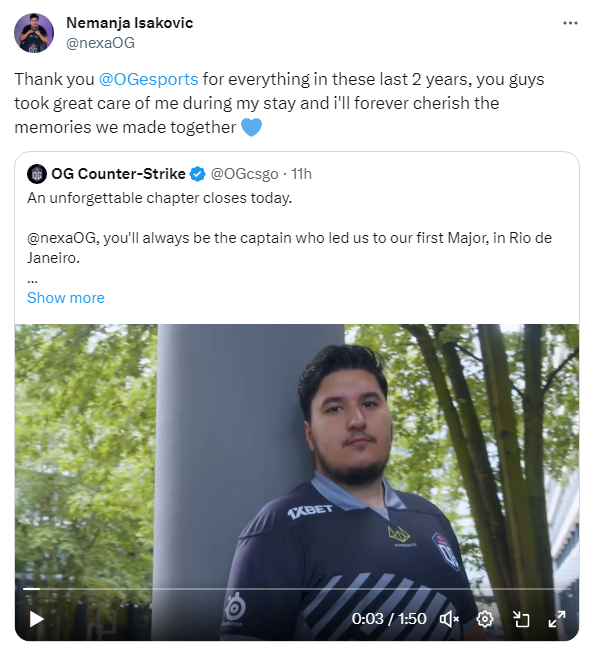 nexa告别OG：我会永远将这份美好回忆留为珍藏_5EPlay - 5EPlay赛凡网