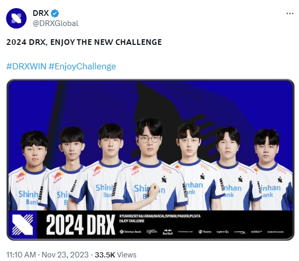 DRX官宣2024赛季阵容：摆了！启用替补，上调二队_5EPlay - 5EPlay赛凡网