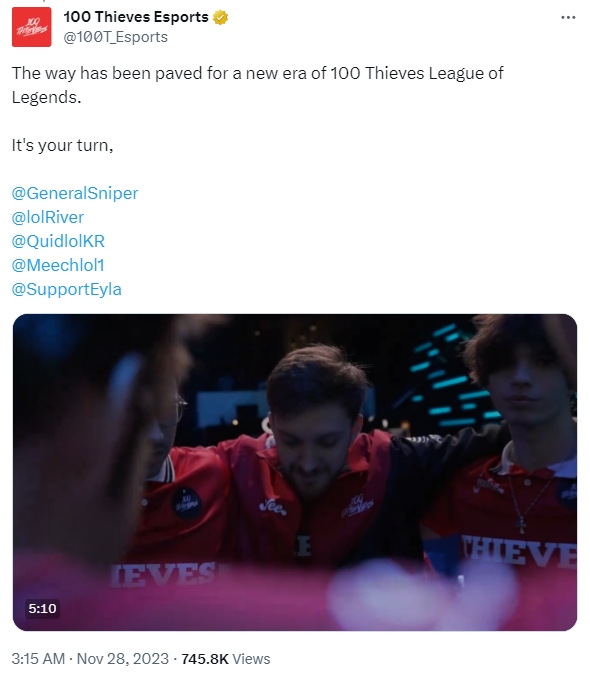 100T官宣新赛季阵容：引入原GG韩籍打野River_5EPlay - 5EPlay赛凡网