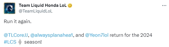 TL官宣：和APA、CoreJJ、Yeon续约，新赛季阵容敲定_5EPlay - 5EPlay赛凡网