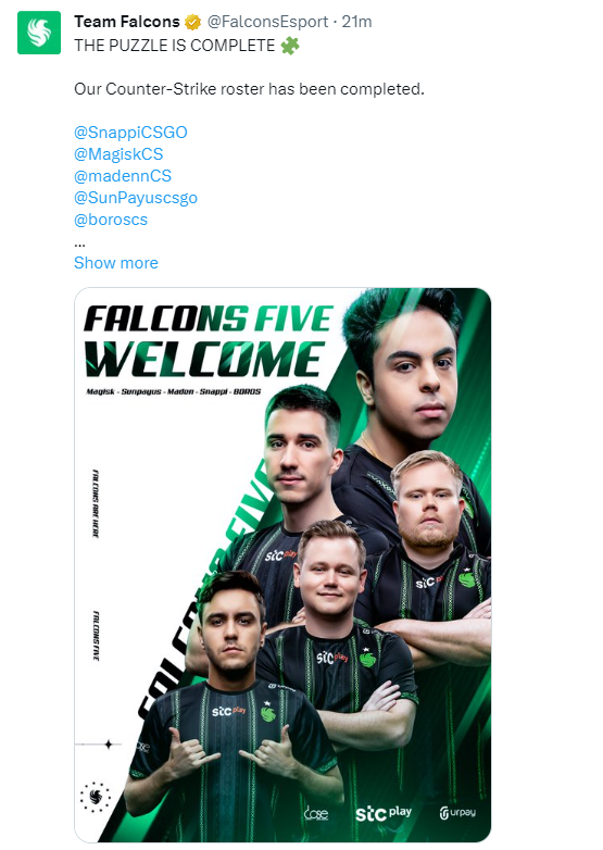 官宣：SunPayus、Maden、Magisk加入Falcons_5EPlay - 5EPlay赛凡网