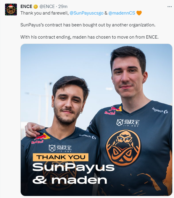 ENCE宣布Maden与SunPayus离队_5EPlay - 5EPlay赛凡网