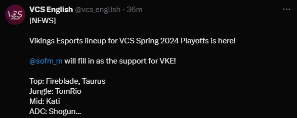 VKE官宣：SofM作为辅助选手正式复出，上路轮换_5EPlay - 5EPlay赛凡网