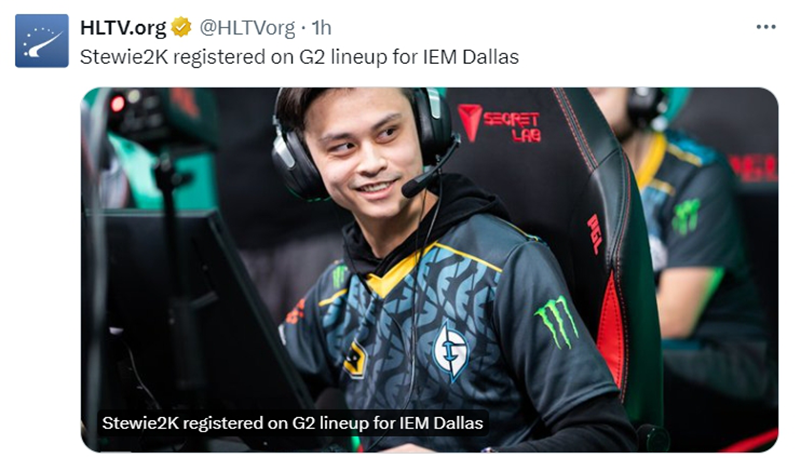stewie2k将在IEM达拉斯作为替补代表G2出战_5EPlay - 5EPlay赛凡网