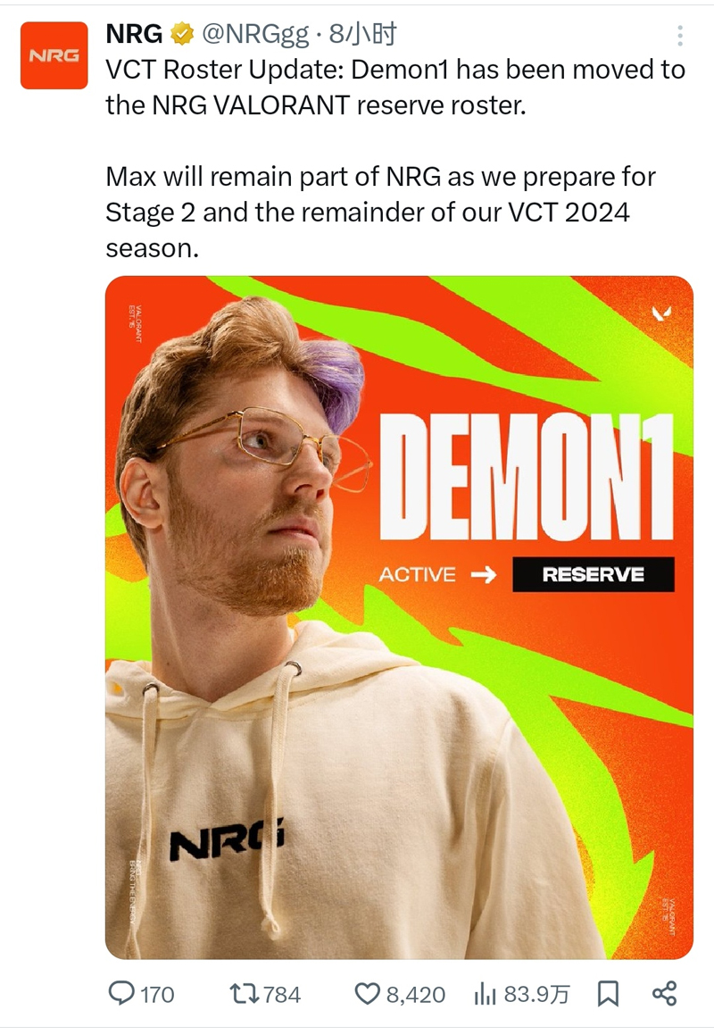 【战队动态】NRG官宣Demon1成为替补，s0m与FNS加入首发阵容_5EPlay - 5EPlay赛凡网