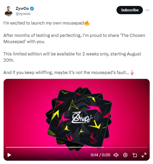 ZywOo推出限量版鼠标垫：天选者_5EPlay - 5EPlay赛凡网