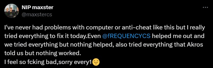 倒霉蛋：maxster无法验证反作弊导致缺席比赛_5EPlay - 5EPlay赛凡网