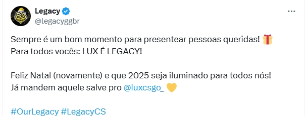 官宣：lux加盟Legacy_5EPlay - 5EPlay赛凡网