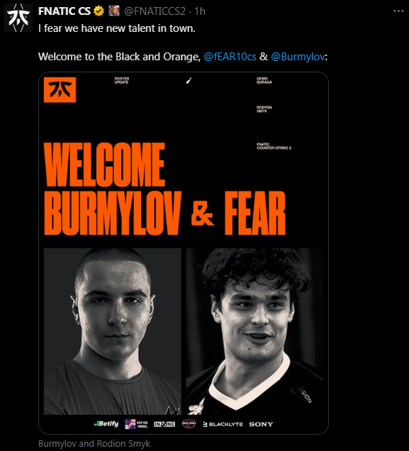 官宣：fnatic签约fear以及Burmylov_5EPlay - 5EPlay赛凡网