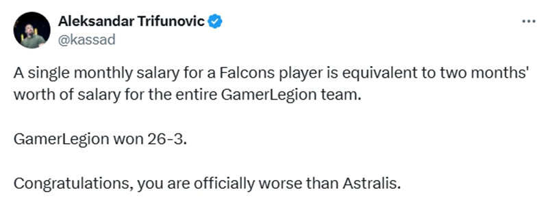 kassad：一名Falcons选手月薪等于GL整队两月工资_5EPlay - 5EPlay赛凡网