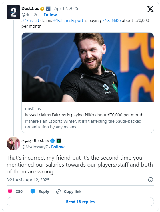 Falcons主席回应kassad起底NiKo月薪：朋友，你说的是错的_5EPlay - 5EPlay赛凡网