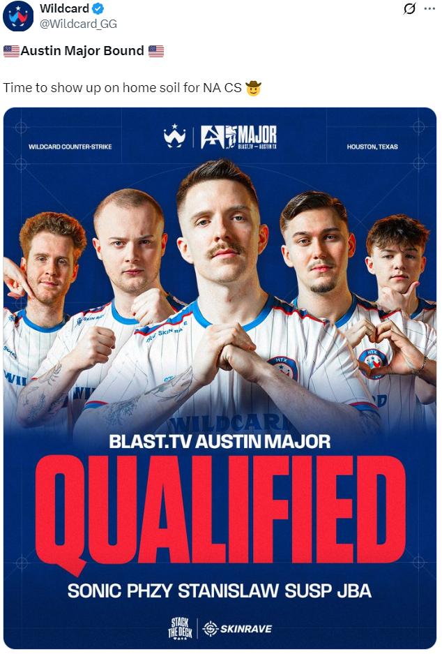 Wildcard晋级奥斯汀Major 官推：是时候在北美CS主场亮相了_5EPlay - 5EPlay赛凡网