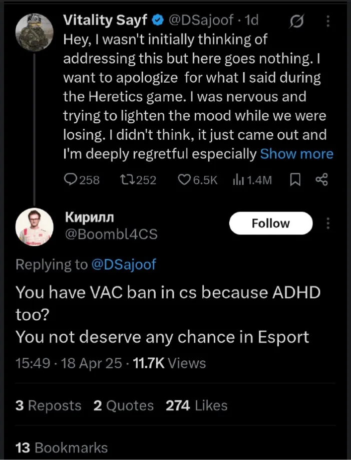 CS选手Boombl4喊话Sayf：你不配再有机会参加电竞比赛_5EPlay - 5EPlay赛凡网