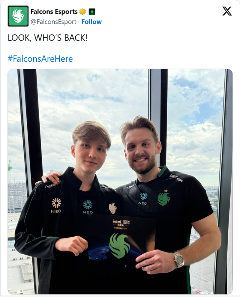 Falcons晒m0NESY与NiKo合照_5EPlay - 5EPlay赛凡网