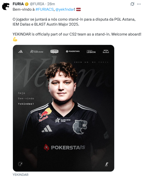 官宣：FURIA下放skullz并临时租借YEKINDAR备战Major_5EPlay - 5EPlay赛凡网