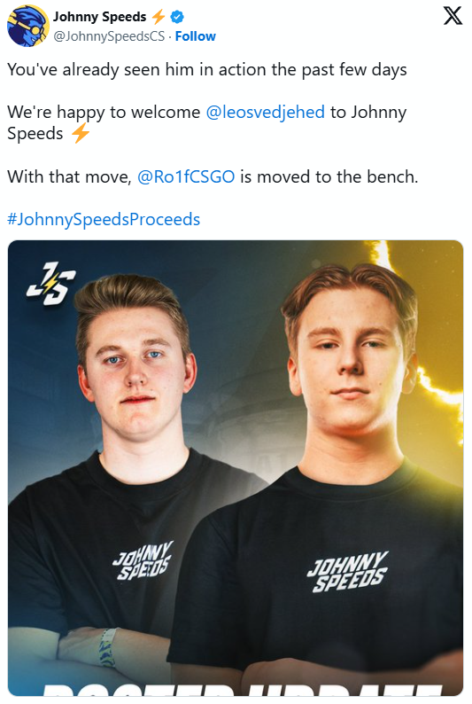 Johnny Speeds官宣引进Svedjehed；Ro1f遭下放_5EPlay - 5EPlay赛凡网