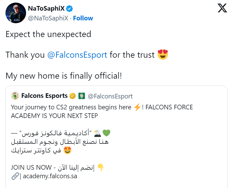 官宣：Falcons签下NaToSaphiX担任新青训队教练_5EPlay - 5EPlay赛凡网